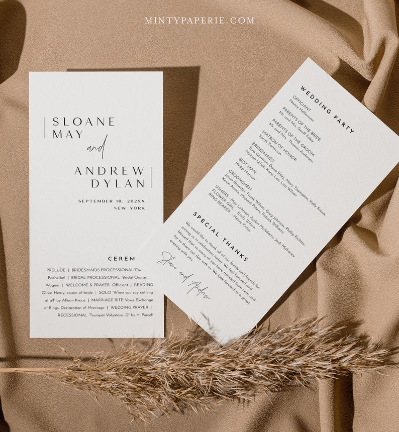 Modern Wedding Program Template Minimal & Simple Order of - Etsy