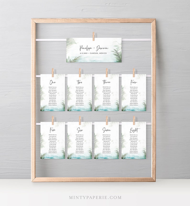 Beach Seating Chart Template, Destination Wedding Seating Cards ...