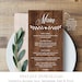 Printable Menu Card Template Rustic Wedding Dinner Menu - Etsy