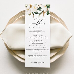 Magnolia Menu Template, Southern Wedding Menu Card, Printable DIY ...