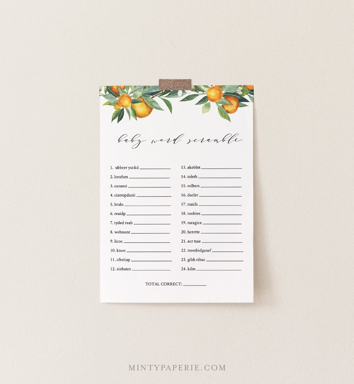 Baby Word Scramble Game, Printable Baby Word Puzzle, Summer Citrus ...
