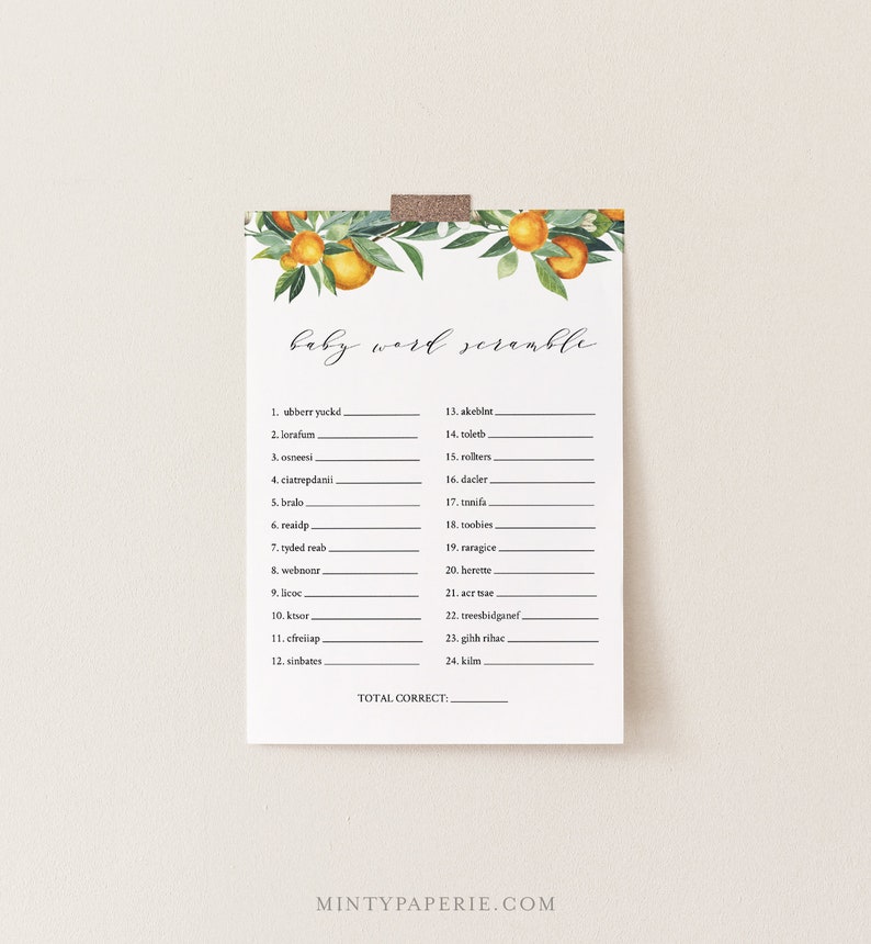 Baby Word Scramble Game, Printable Baby Word Puzzle, Summer Citrus ...