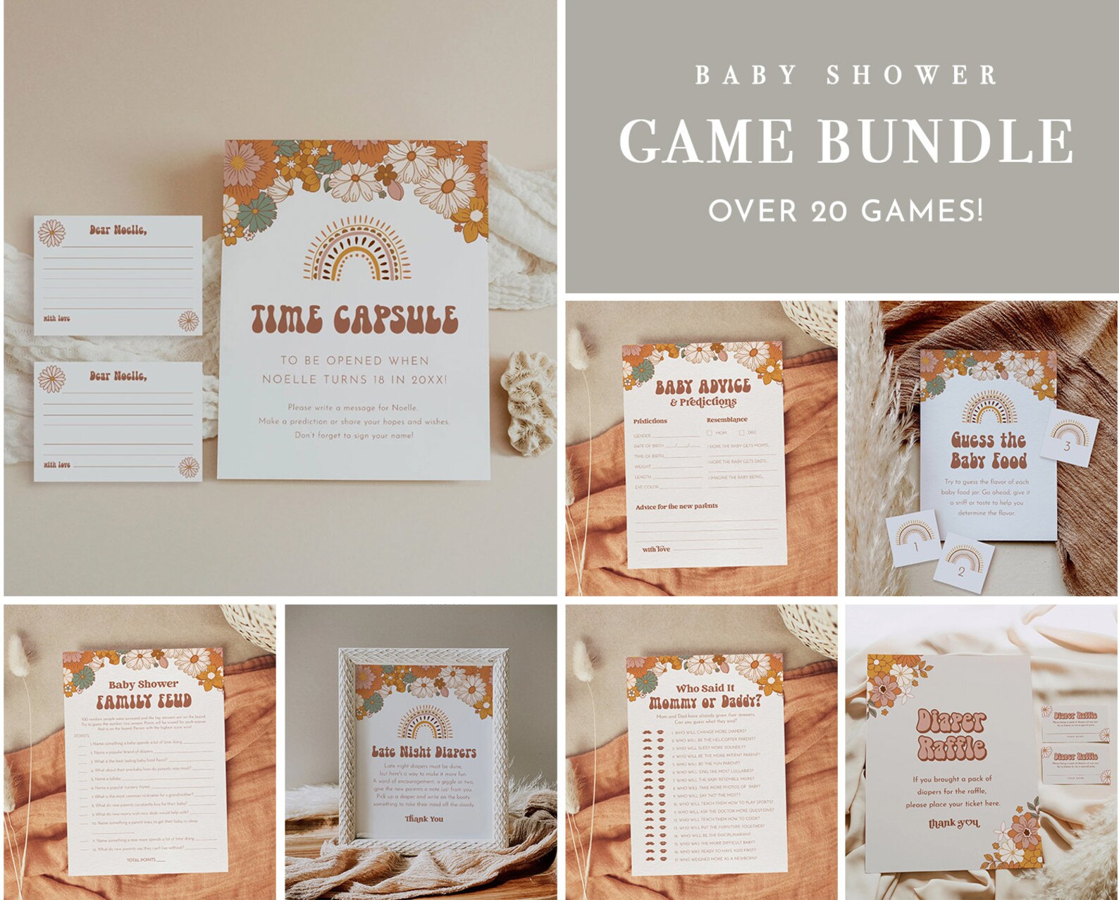 Celebrity Baby Name Game, Printable Retro Groovy Baby Shower Game, Baby ...