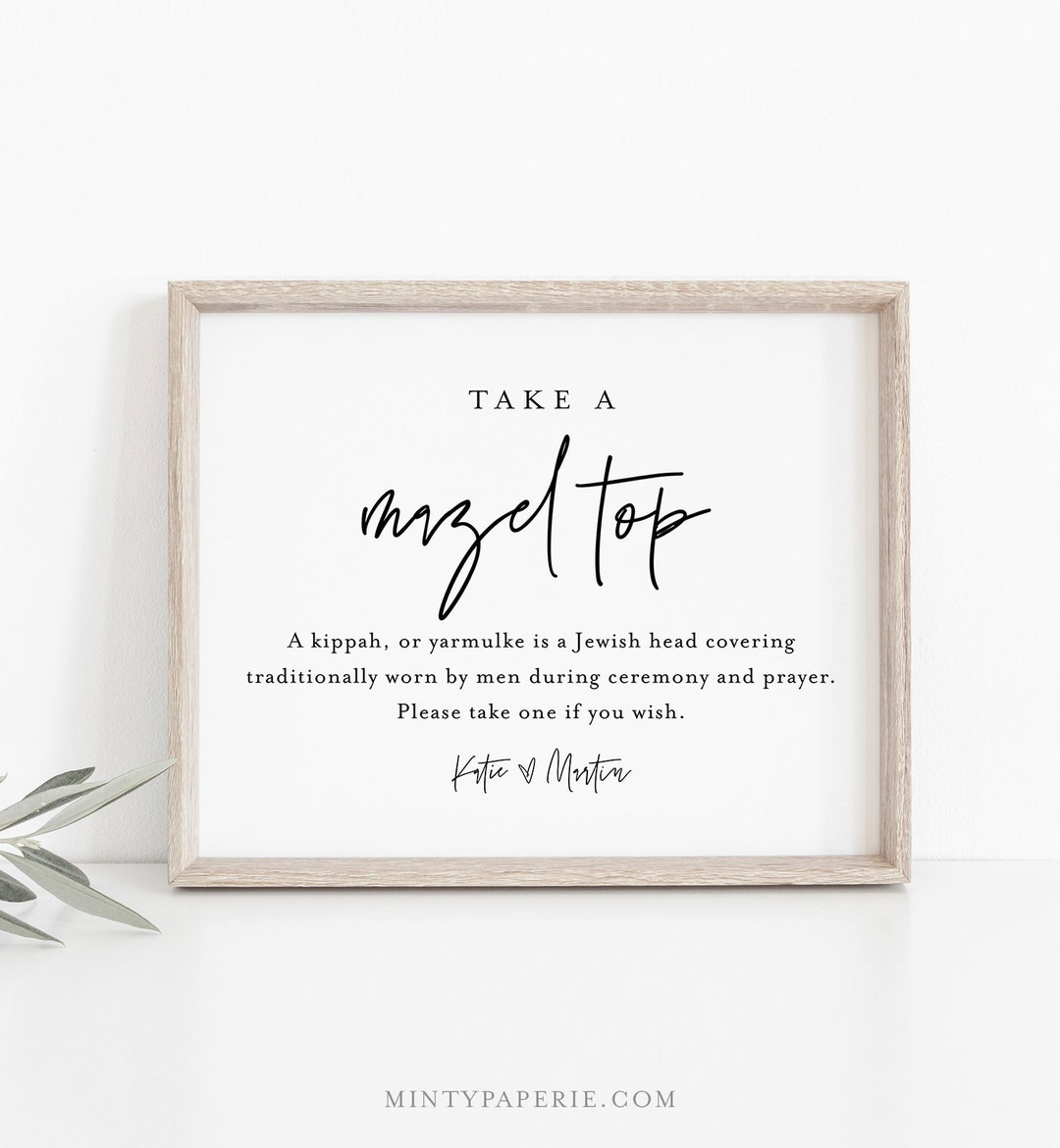 Kippot Sign Template, Printable Minimalist Kippah Sign, Jewish Wedding ...