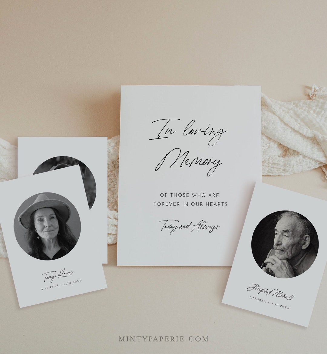 In Loving Memory Sign and Memorial Photo Cards, Editable Text and Image ...