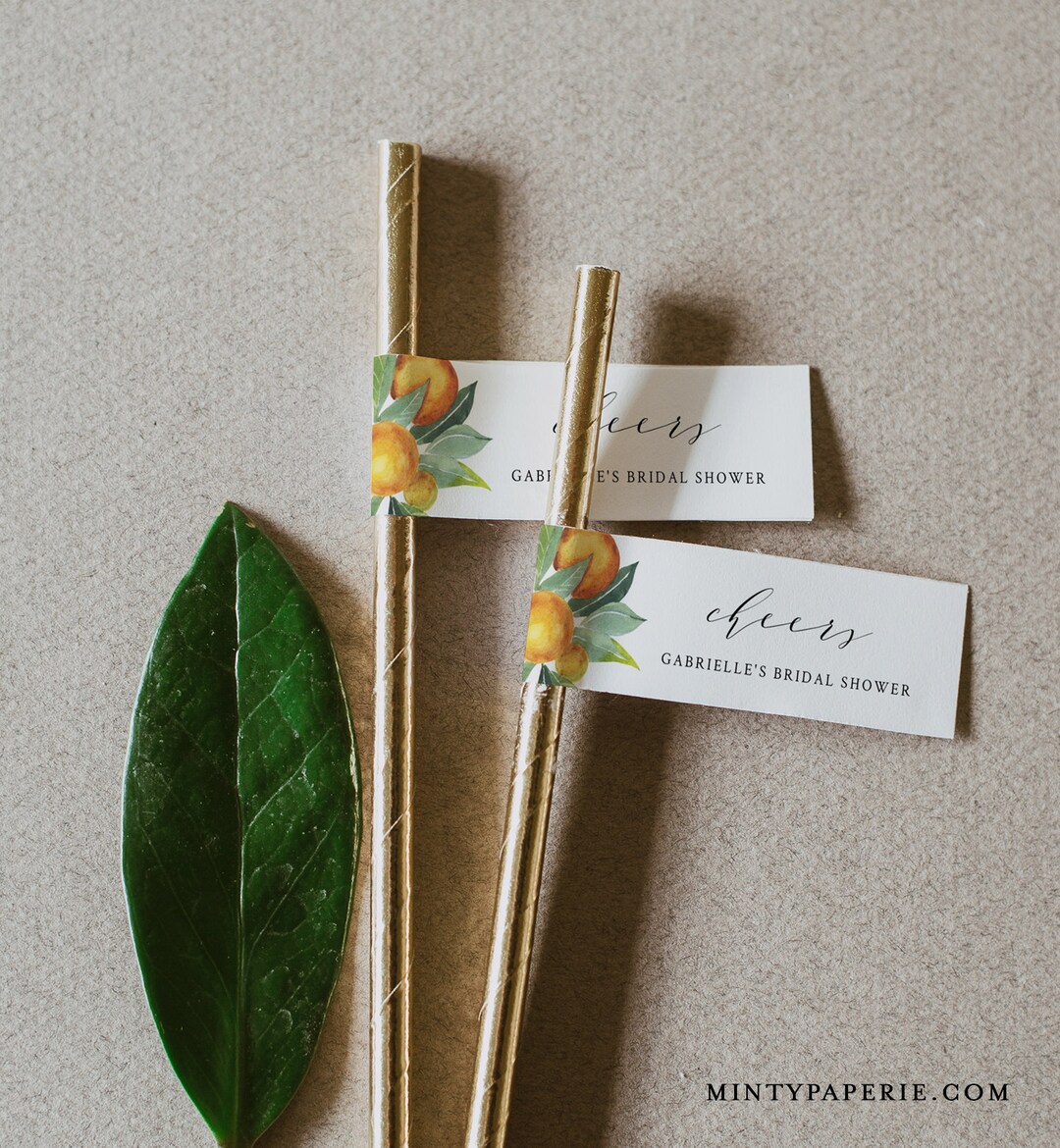 Citrus Straw Tag, Editable Template, Orange Wedding Mini Flag Tag ...