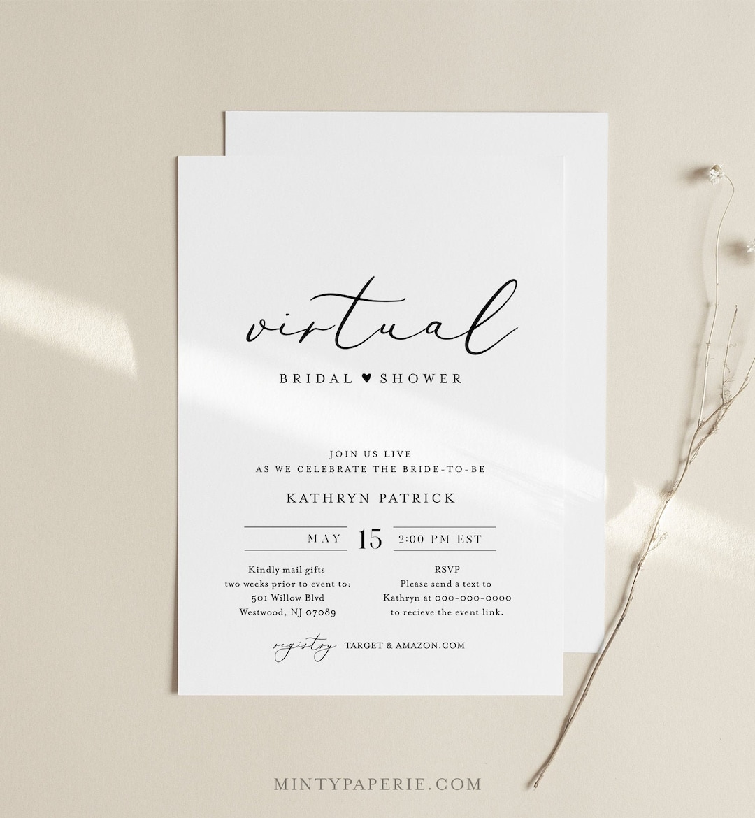 Virtual Bridal Shower Template, Minimalist Bridal Shower Invitation ...
