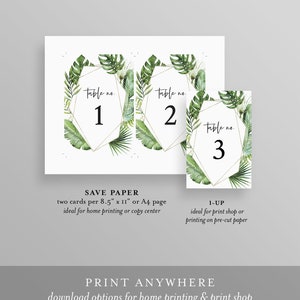 Tropical Table Card Template, Wedding Table Number Printable, Beach ...