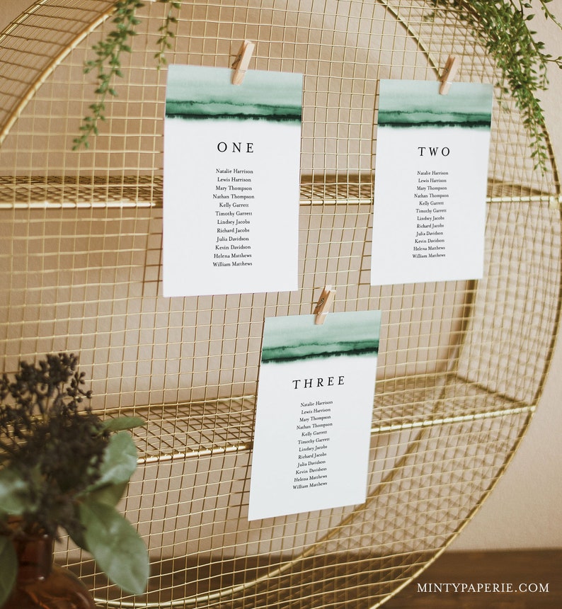 Emerald Green Watercolor Seating Chart Template Wedding - Etsy