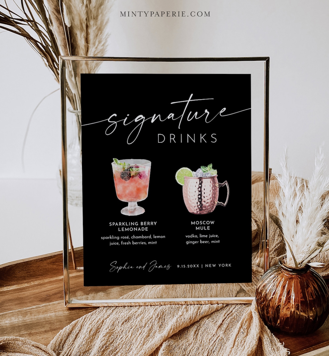 Signature Drinks Sign, Cocktails, Wine, Beer, His and Her, Classic ...