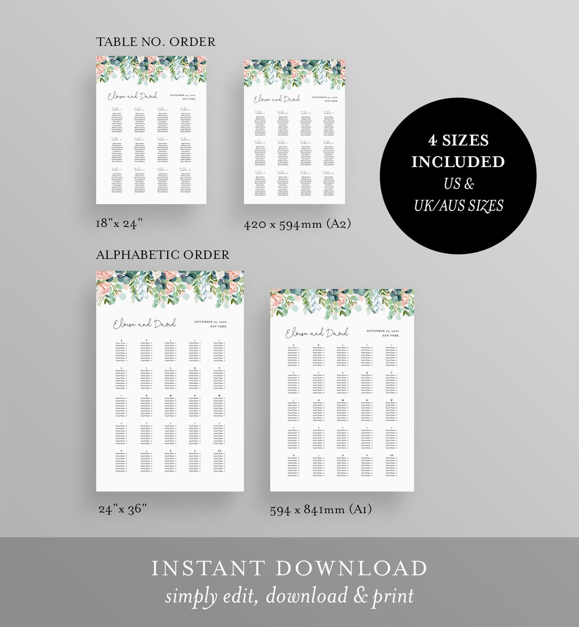Lush Garden Seating Chart Poster, Printable Greenery Wedding Seating ...