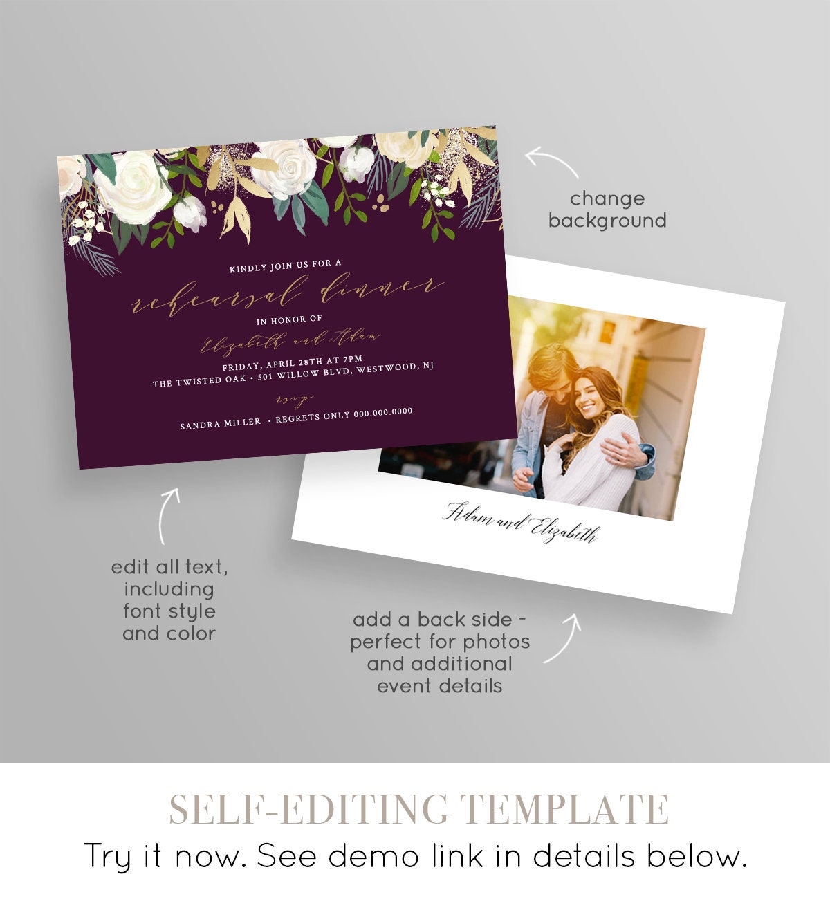 Rehearsal Dinner Invitation INSTANT DOWNLOAD Floral Greenery | Etsy