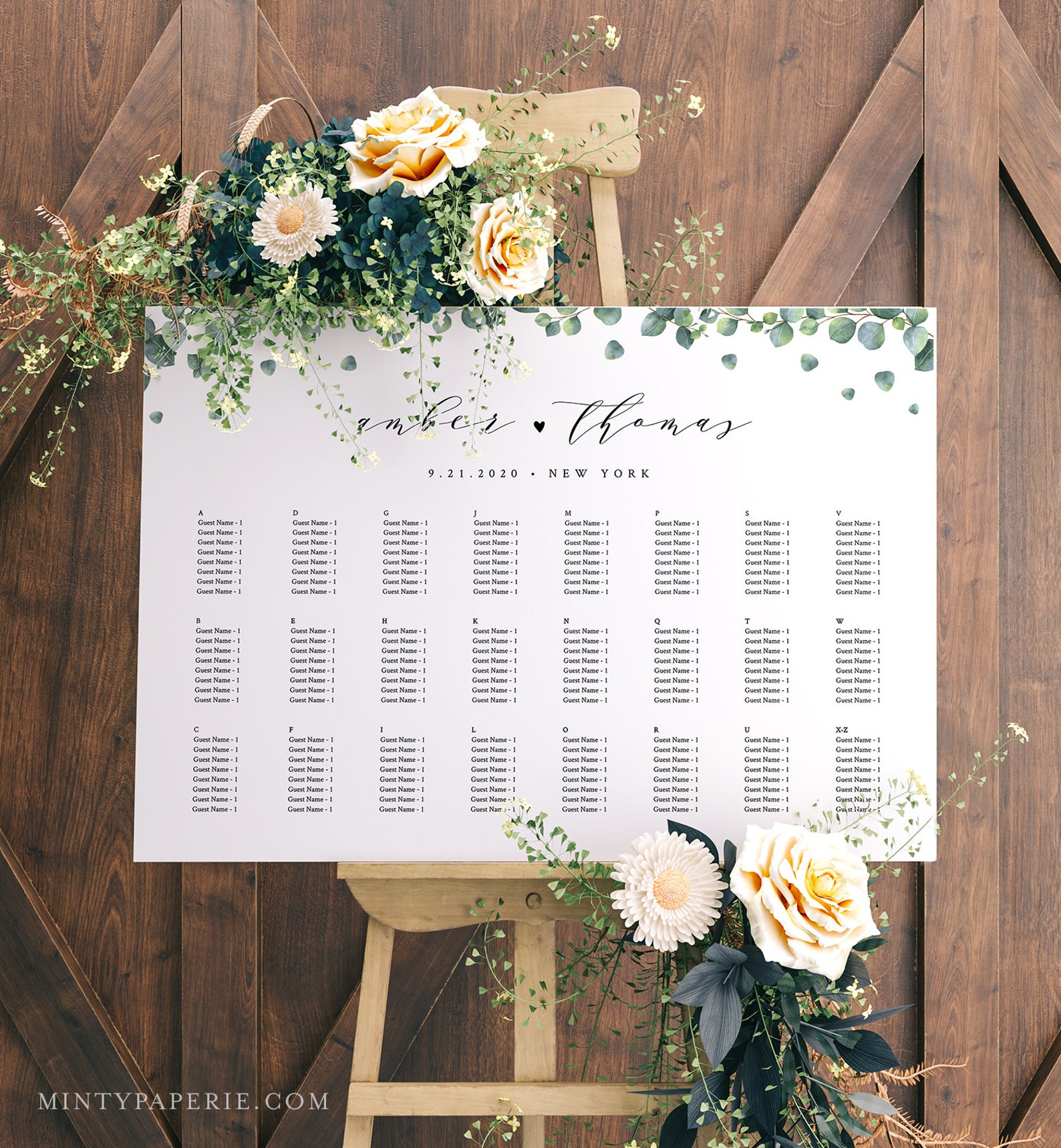 Eucalyptus Seating Chart Template Wedding Seating Sign - Etsy