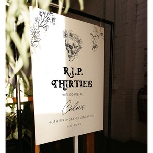 40th Birthday Party Welcome Sign, RIP Thirties, Skeleton, Gothic ...