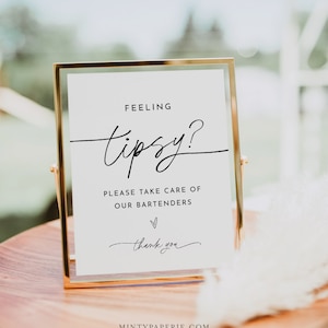 Tip Your Bartender Sign, Feeling Tipsy, Tip Sign, Wedding Bar Tip, Cash ...