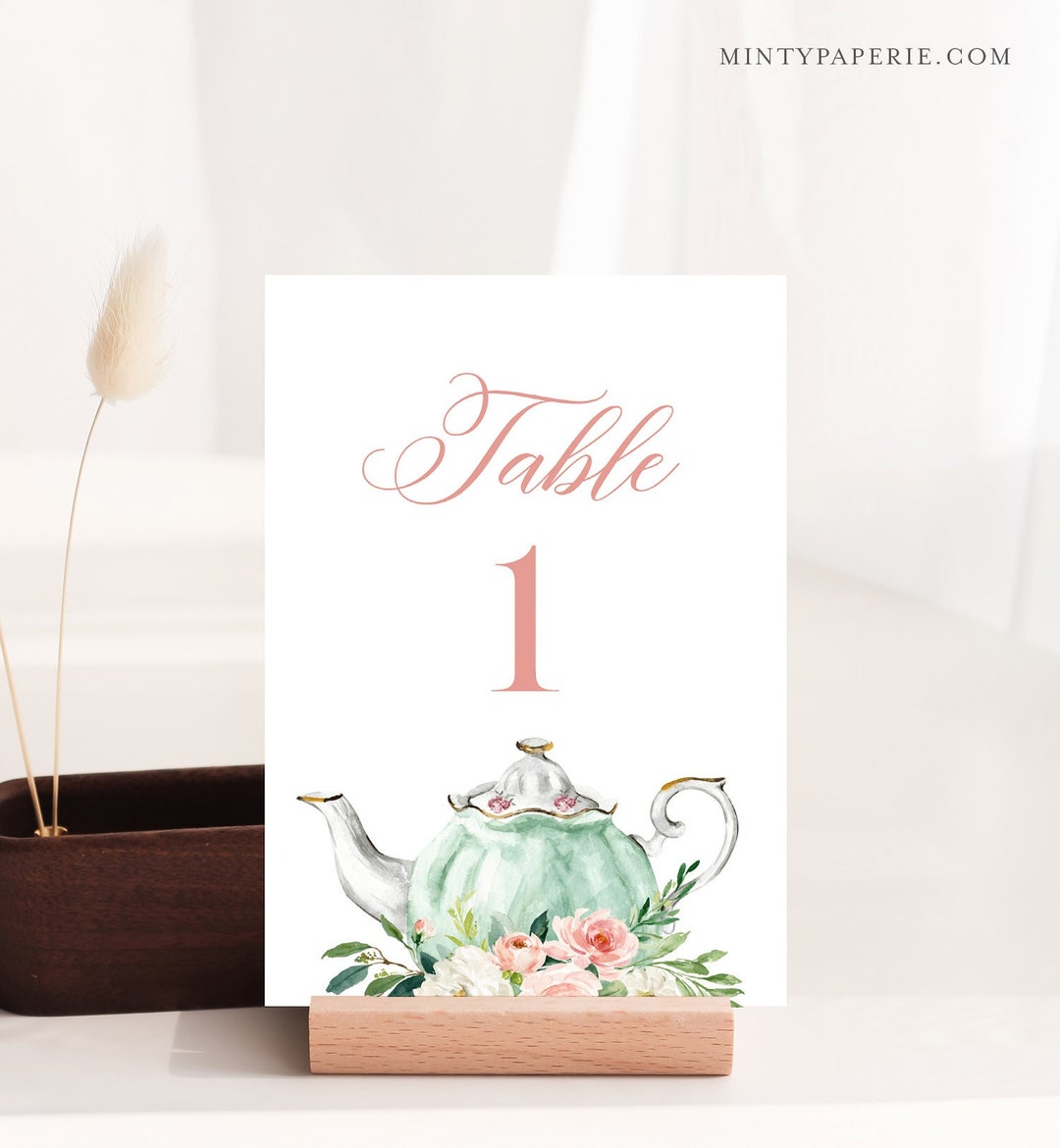 Tea Party Table Number Card Template, Teapot Wedding Table Number ...