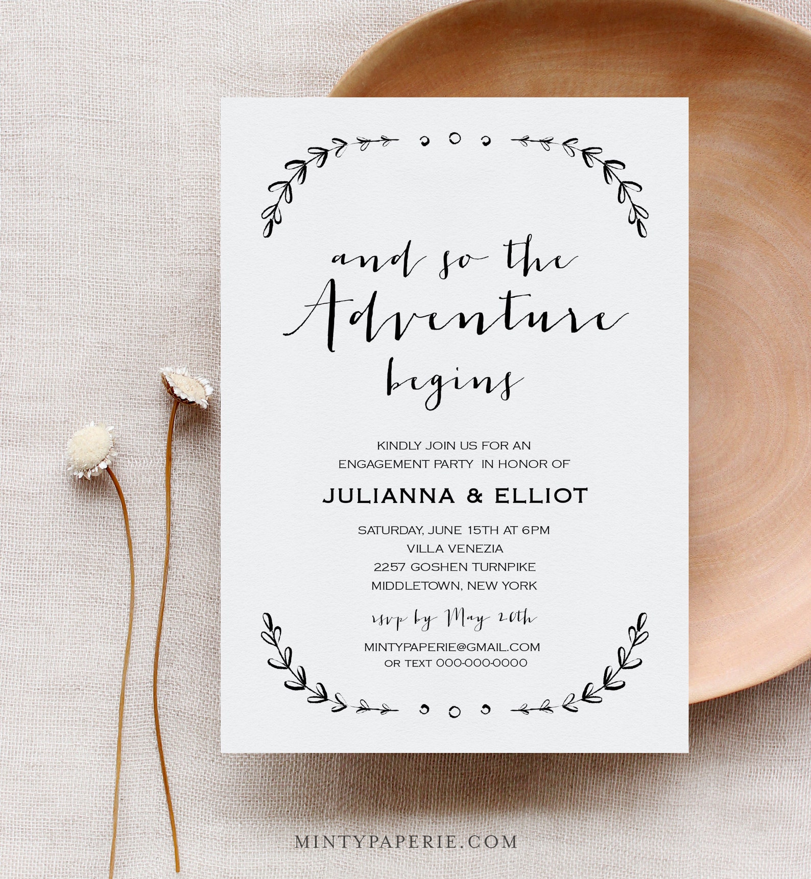 Rustic Engagement Party Invitation Template, Printable Engagement ...