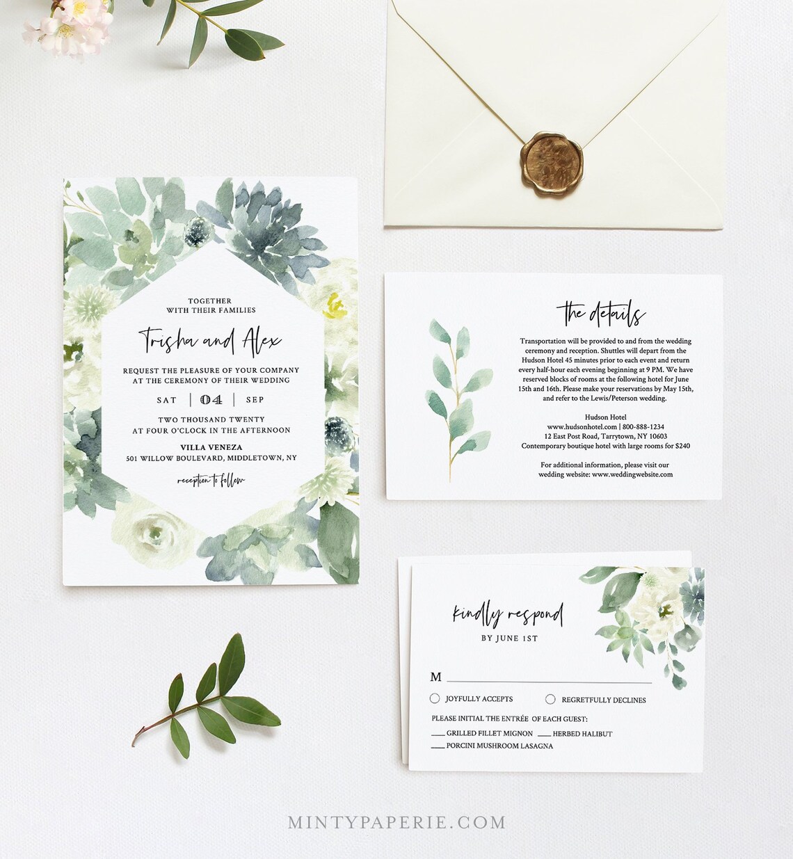 Garden Wedding Invitation Set Printable Delicate Watercolor - Etsy