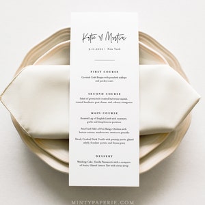 Minimalist Menu Template, Printable Modern Simple Wedding Dinner Menu ...
