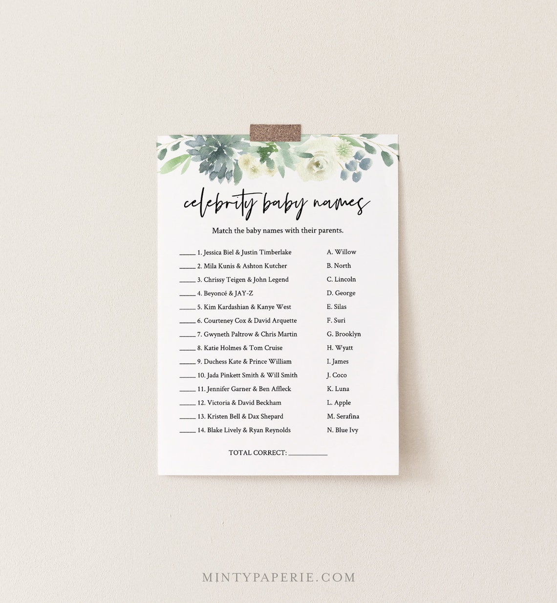 Celebrity Baby Name Game Printable Baby Shower Game Baby - Etsy