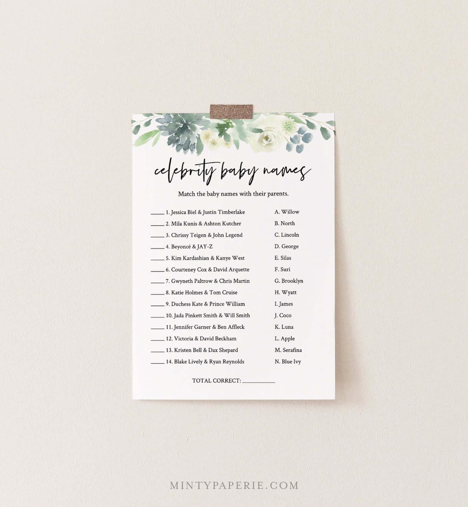 Celebrity Baby Name Game Printable Baby Shower Game Baby - Etsy