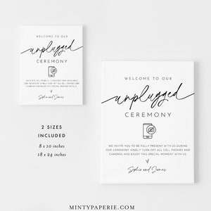 Unplugged Ceremony Wedding Sign, Minimal Welcome Sign, No Phone Camera ...