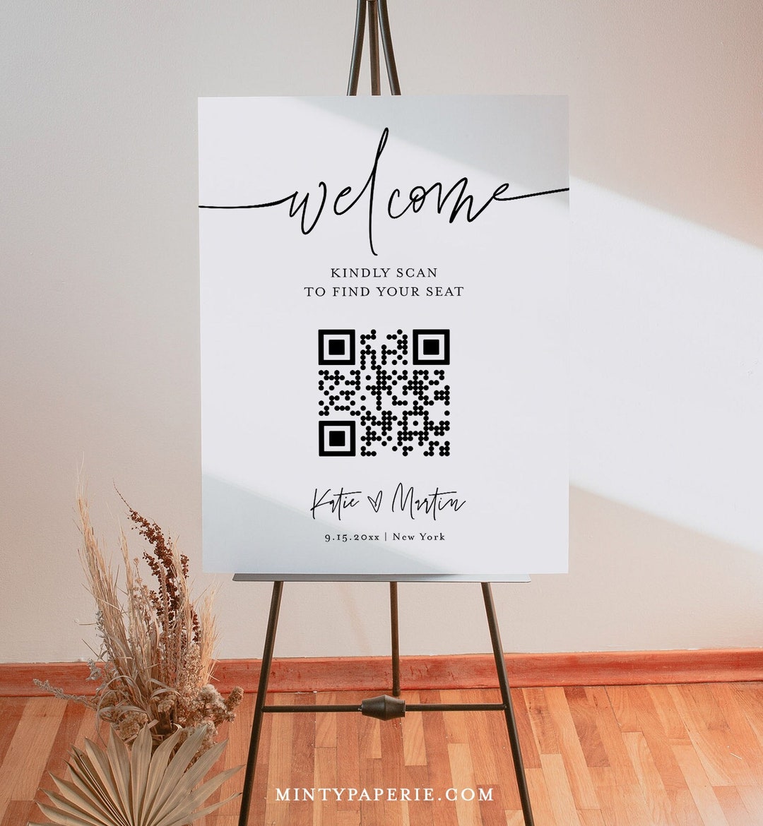 Seating Chart QR Code Sign, Minimalist Wedding Welcome Poster, 100% ...