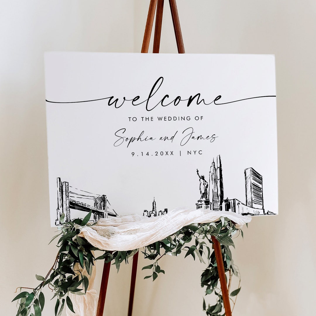 New York City Welcome Sign, NYC Skyline Wedding Sign, Printable Instant ...