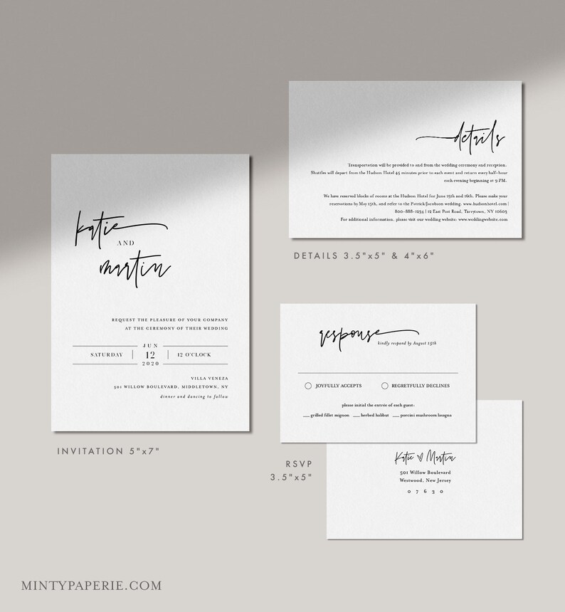 Modern Wedding Invitation Set, Simple, Minimalist, Basic Wedding Invite ...