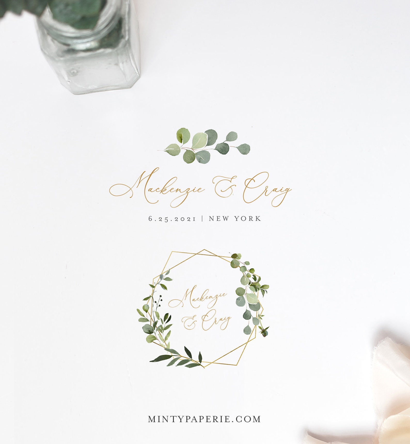Wedding Logo Design Watercolor Greenery Logo and Emblem - Etsy