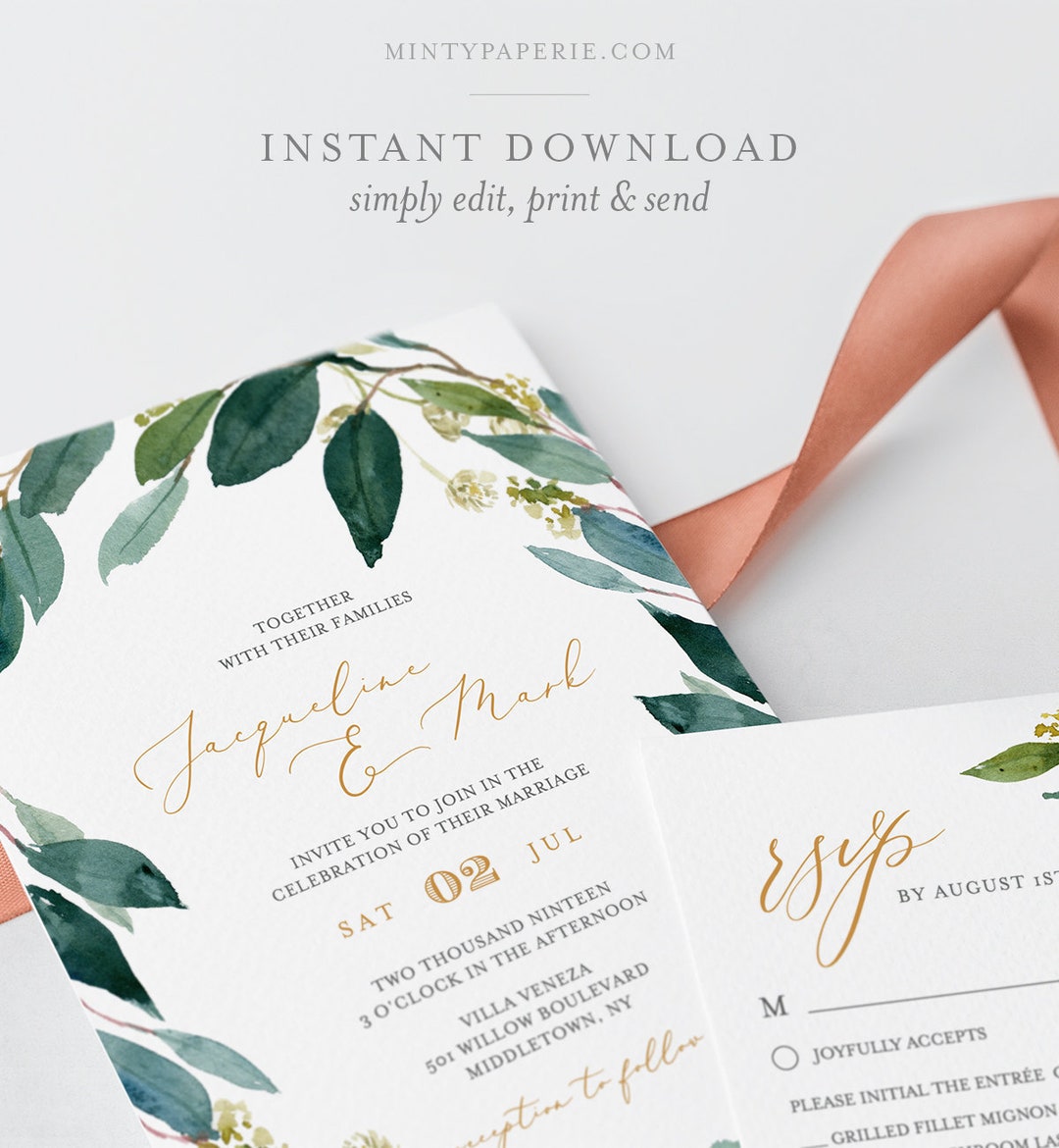 Winter Greenery Wedding Invitation Set Holiday Wedding - Etsy