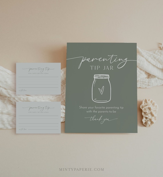 Parenting Tip Jar Sign and Advice Card Sage Baby Shower | Etsy