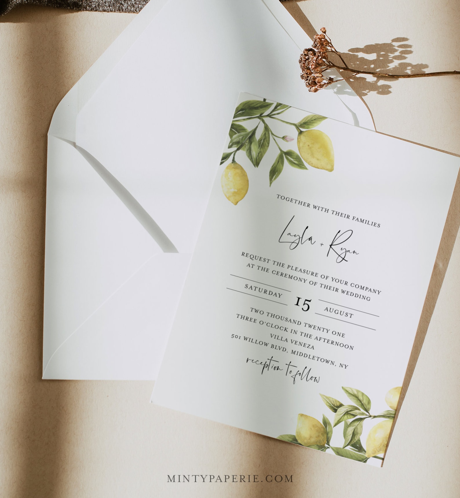 Citrus Lemon Wedding Invitation Set, Summer Wedding Invite, Details ...