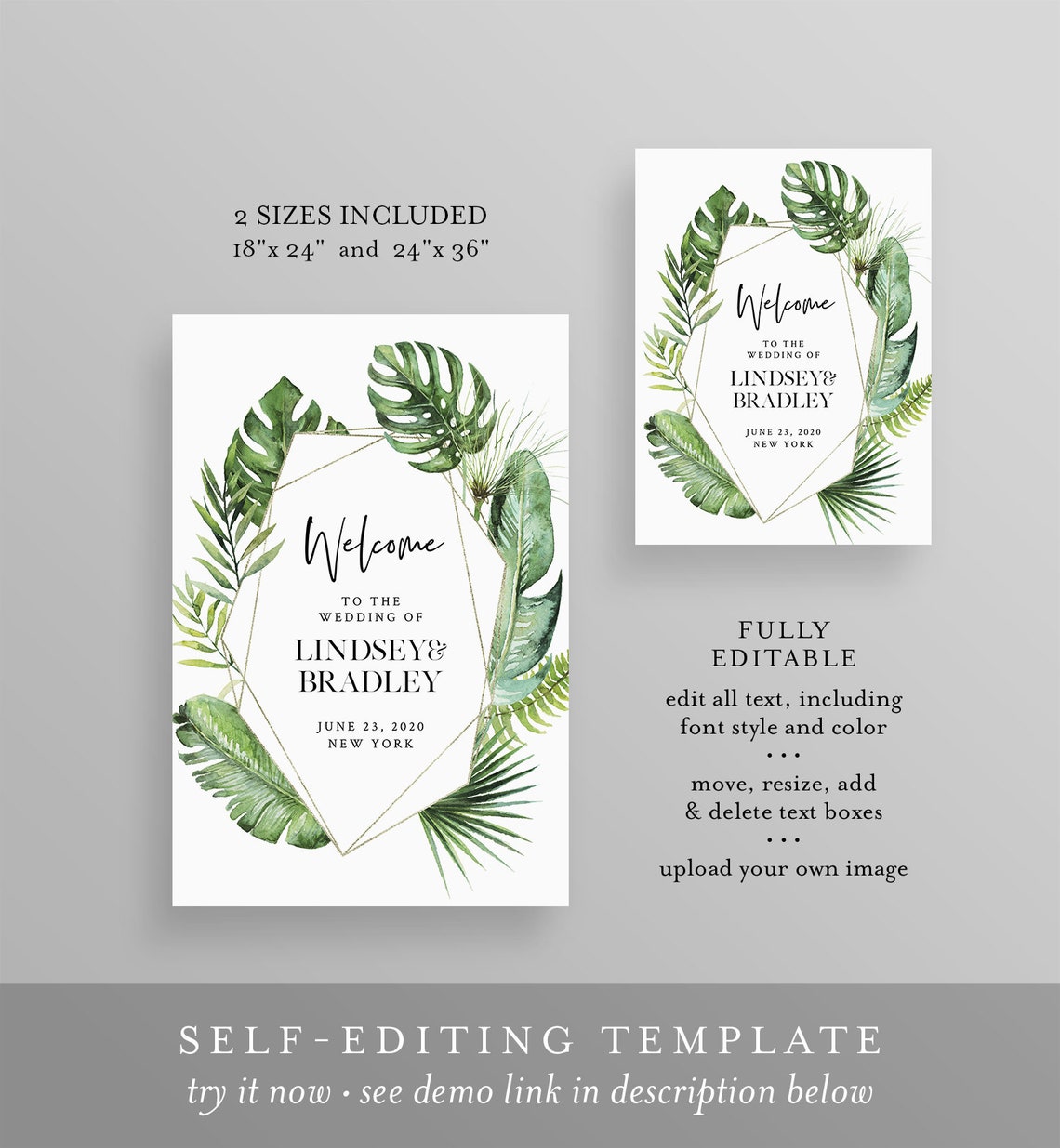 Tropical Welcome Sign Template Palm Greenery Wedding or - Etsy