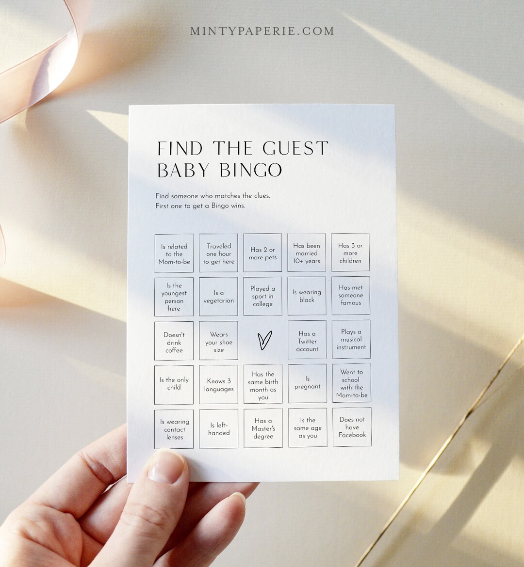 Baby Bingo Game, Find the Guest, Icebreaker, Printable Minimalist Baby ...