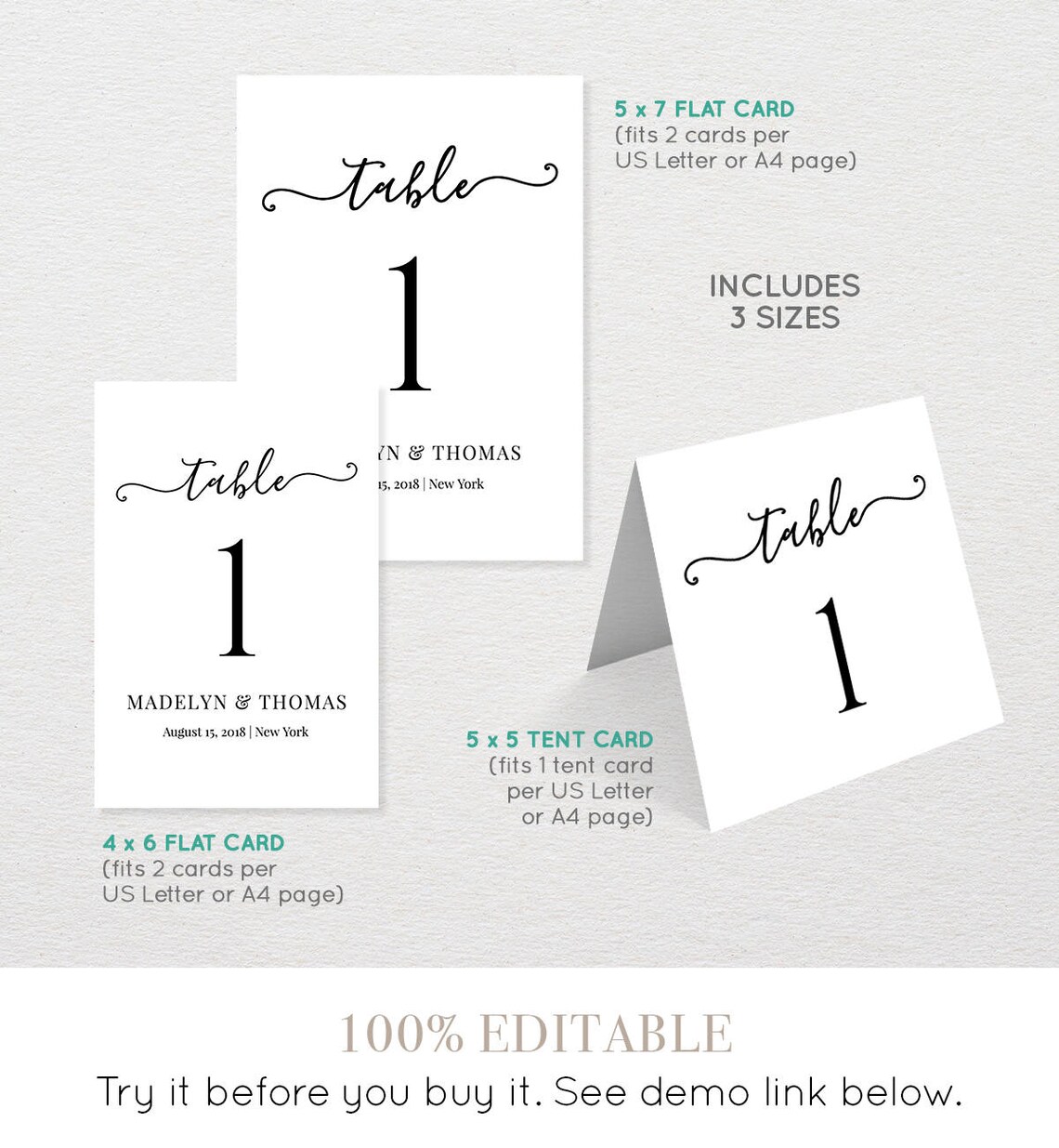 Table Number Card Printable Wedding Table Card Template | Etsy