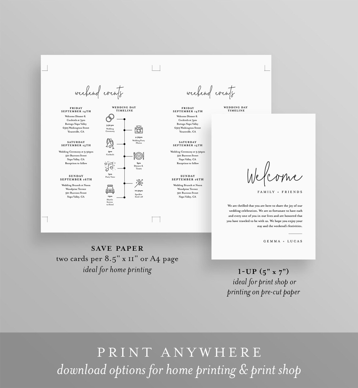 Minimalist Welcome Letter & Timeline Template Simple Wedding - Etsy