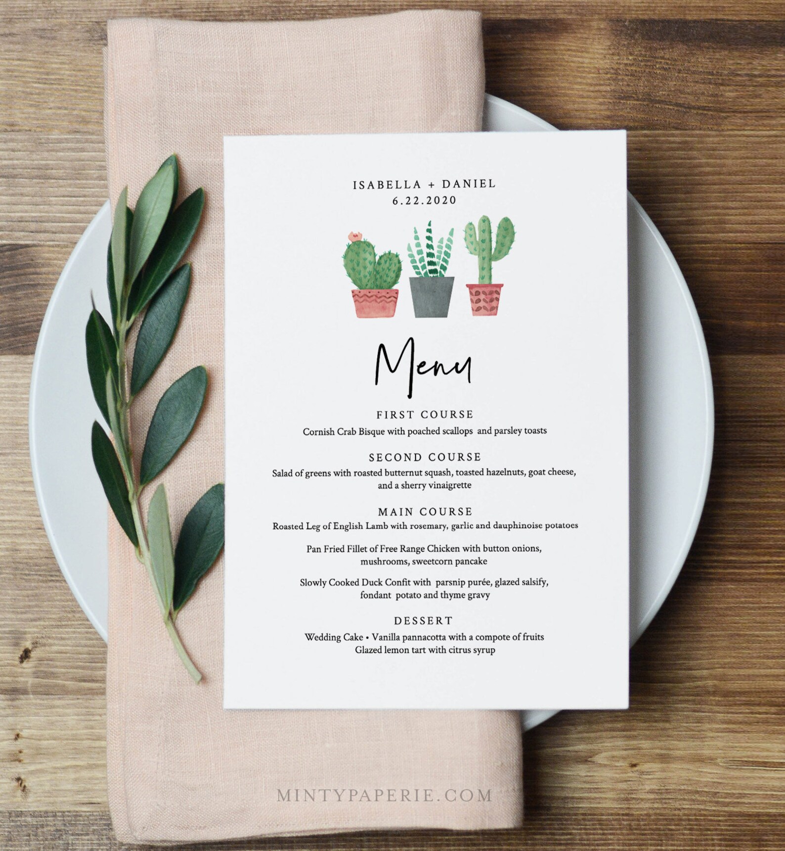 Fiesta Menu Template Cactus Wedding Menu Card Printable | Etsy