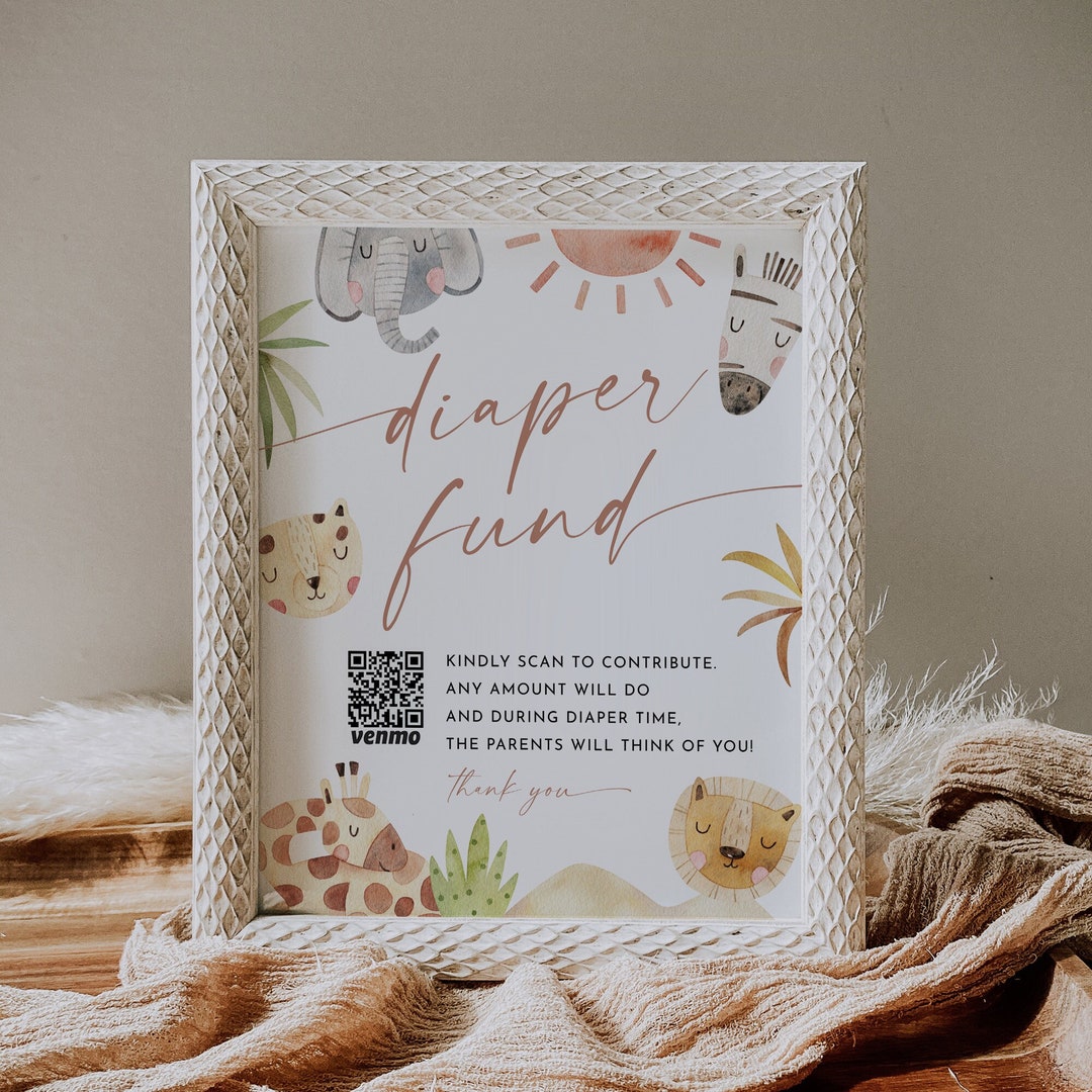 Safari Diaper Fund Sign, Venmo Baby Shower Sign, Jungle Baby Shower ...