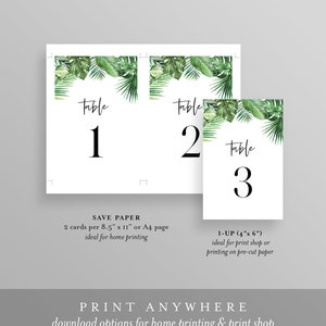 Tropical Table Number Card Template, Beach Wedding Table Number ...