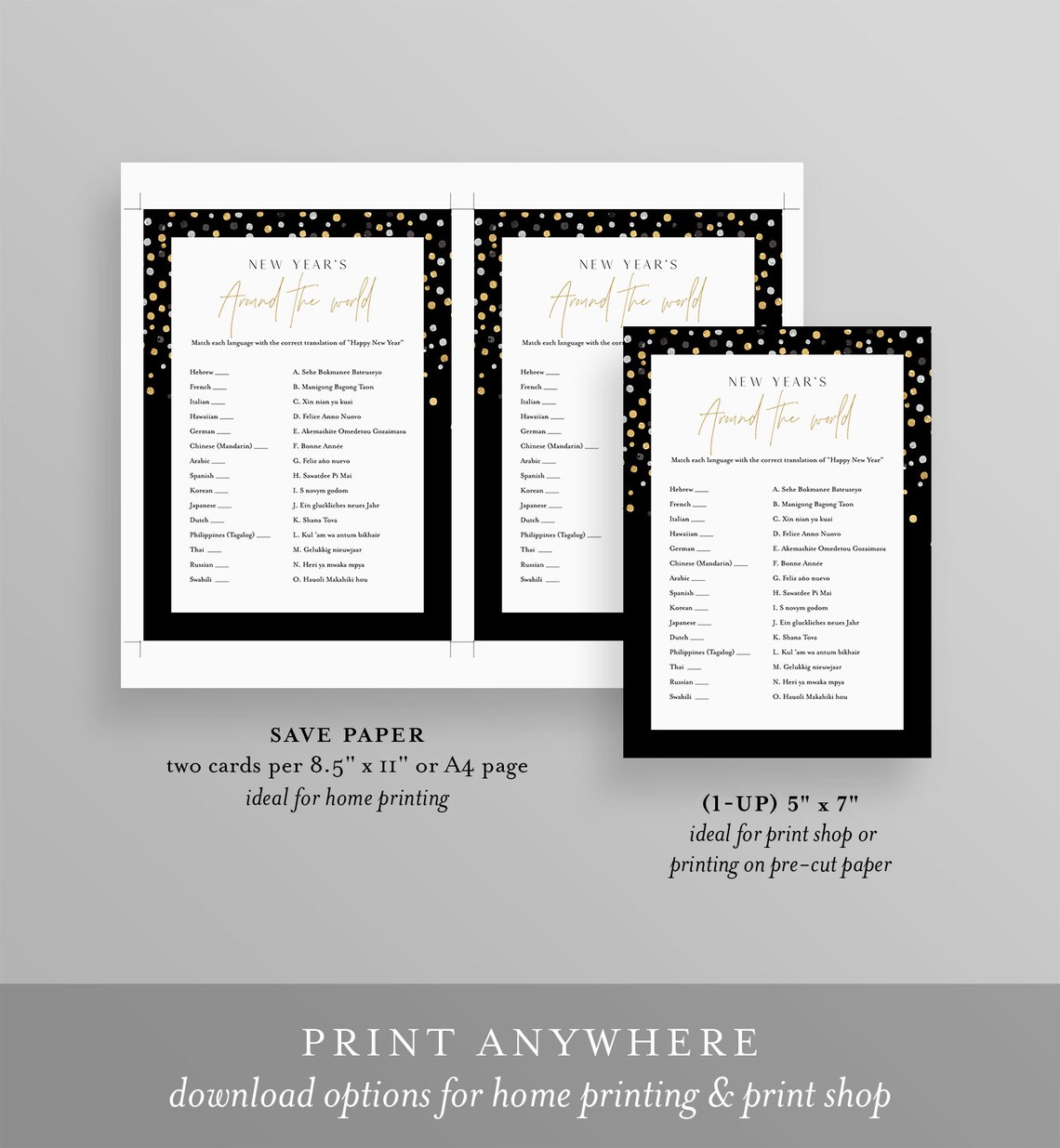 Around the World Game Printable New Years Party Guess the - Etsy