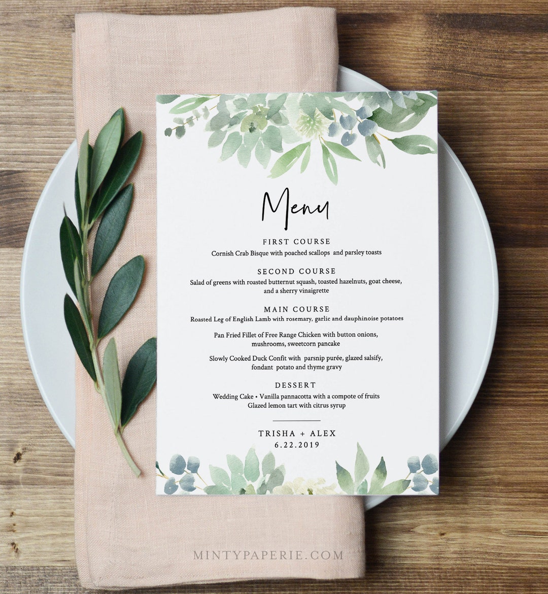 Boho Menu Template Succulent Greenery Wedding Menu Card - Etsy