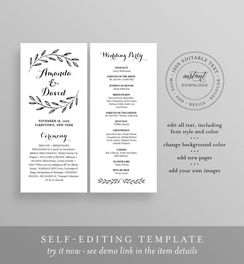 Rustic Wedding Program Template Instant Download Order of - Etsy