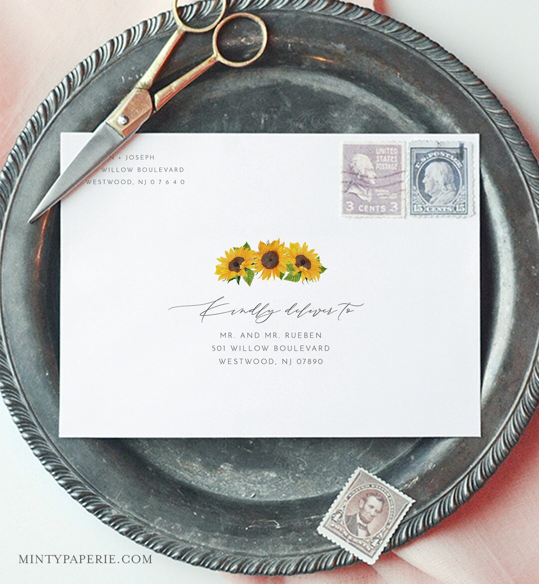 Sunflower Envelope Template, DIY Printable Rustic Wedding Address ...