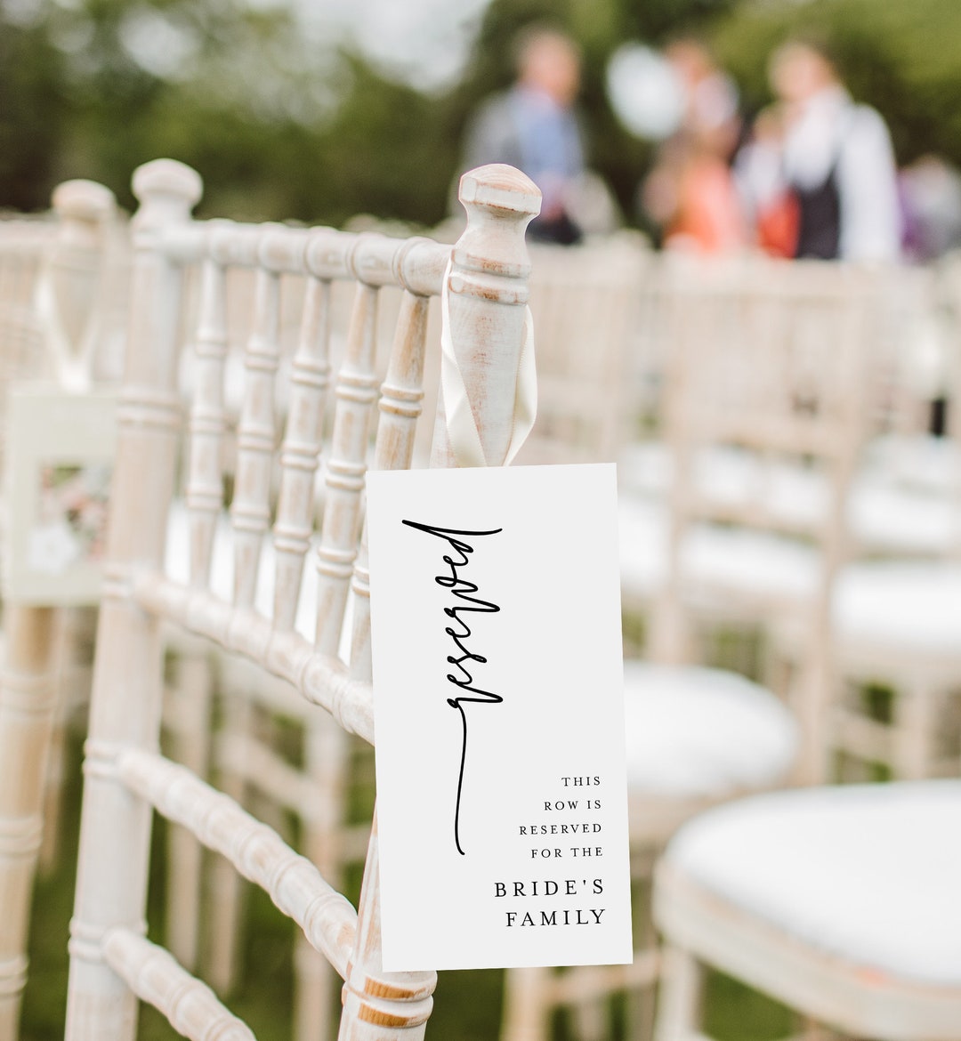 Modern Reserved Seating Tag, Wedding Reserved Row Card, Minimalist ...