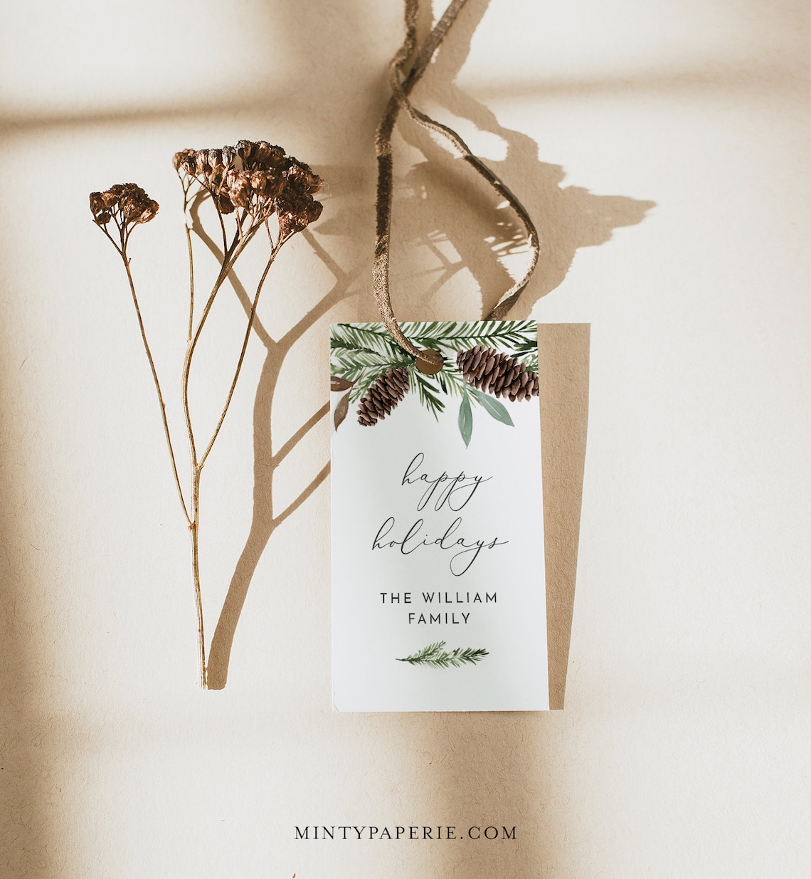 Holiday Gift Tag Template Printable Winter Pine Favor Tag | Etsy