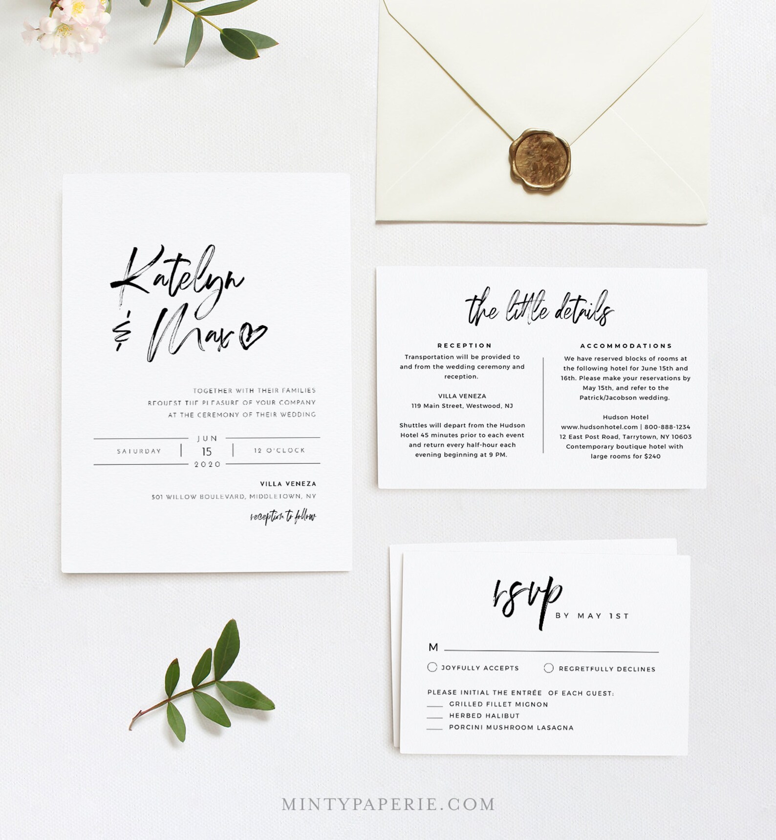 Modern Script Wedding Invitation Set, Minimalist, Classy, 100% Editable ...