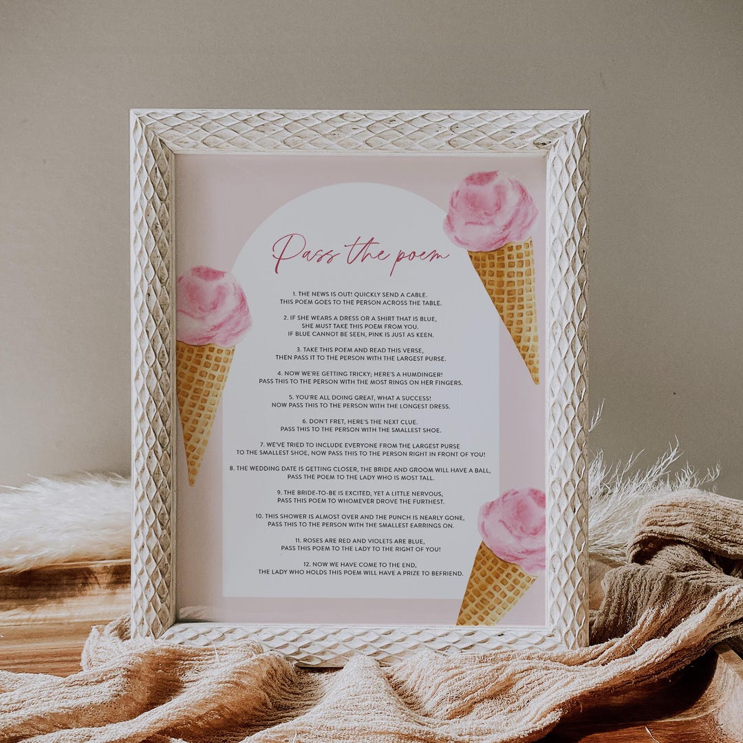 Pass the Poem Game, Fun Icebreaker Game, Ice Cream Bridal Shower Game ...