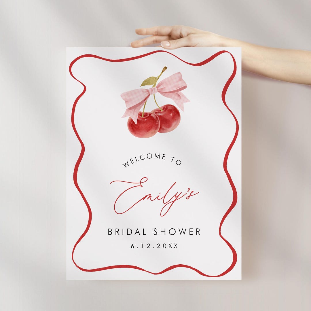 Coquette Cherry Bridal Shower Welcome Sign, Cherry on Top Bridal Shower ...