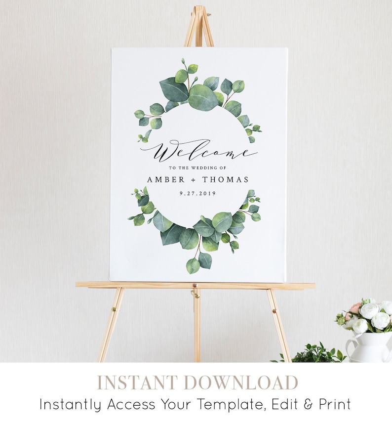 Editable Wedding Welcome Sign Template Printable Eucalyptus - Etsy